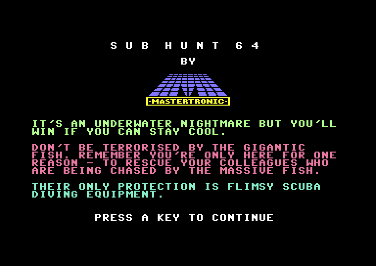 Game Review: Sub Hunt (Commodore 64, Mastertronic) - Mastertronic Collectors Archive